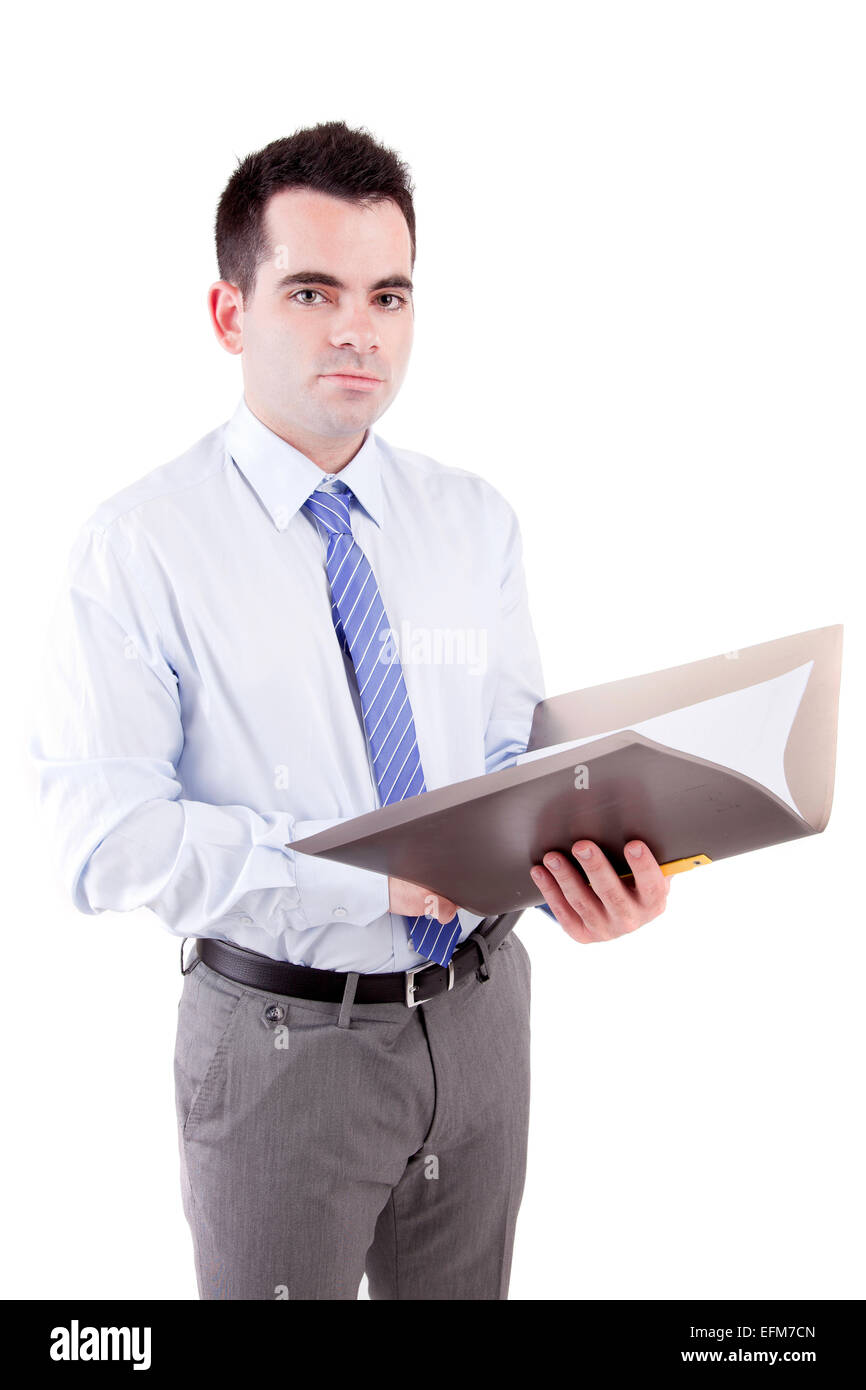 Engineer reading plan, isolated over white background Stock Photo - Alamy