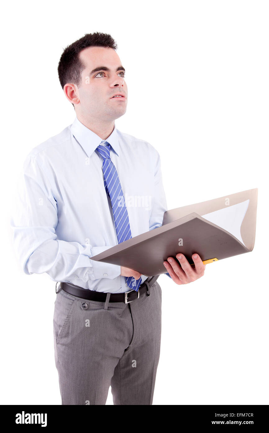 Engineer reading plan, isolated over white background Stock Photo - Alamy