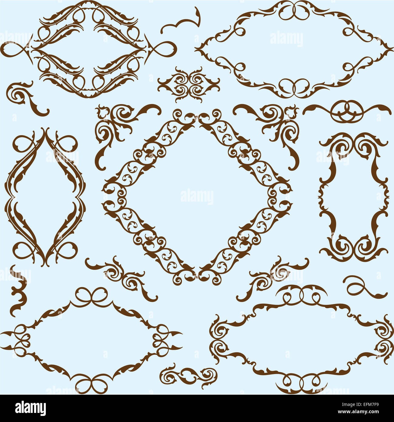 Baroque set of art elements on blue Stock Photo - Alamy