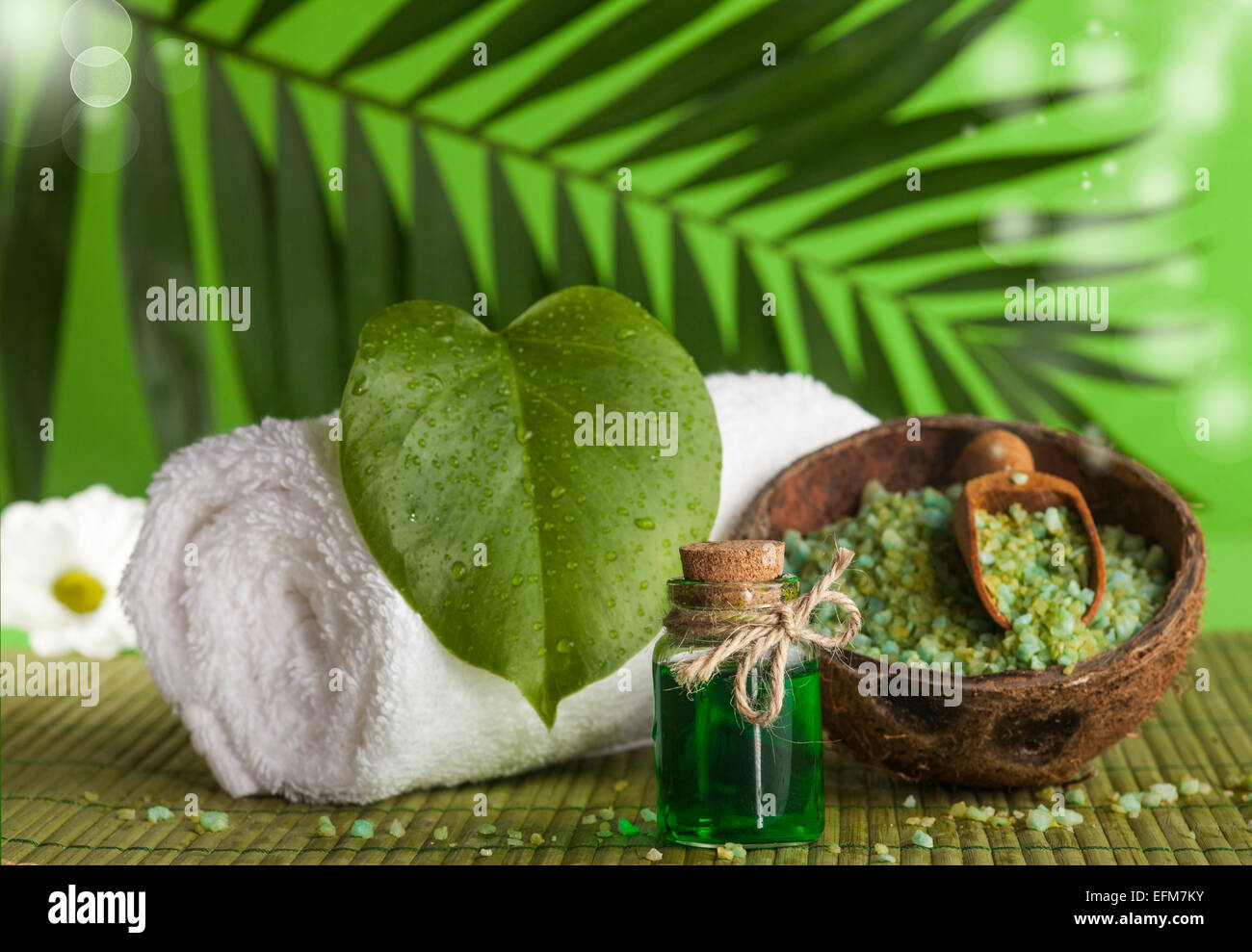 Tropical spa background in the range of green, white and brown Stock ...