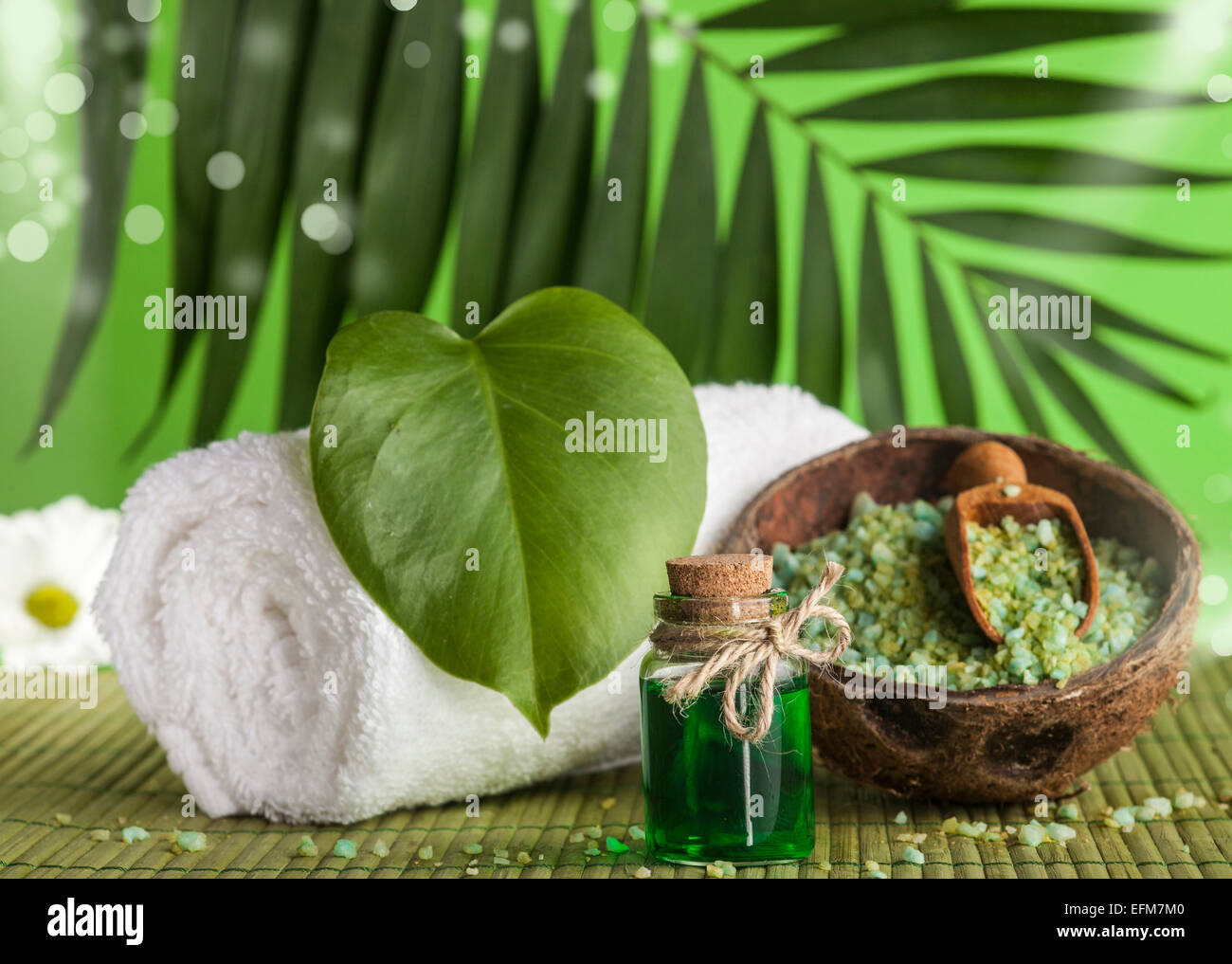 Tropical spa background in the range of green Stock Photo - Alamy