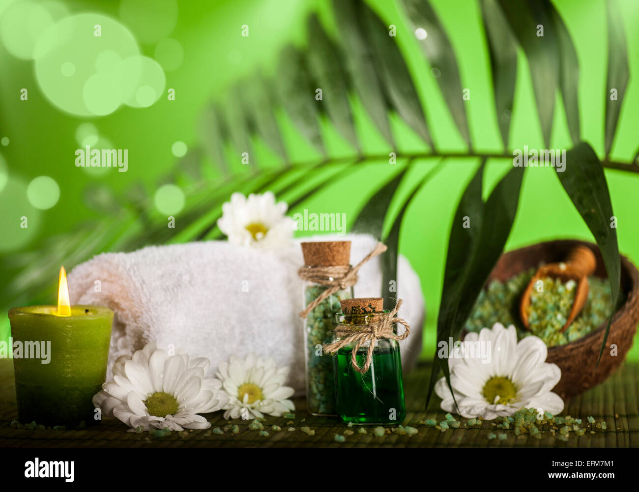 Tropical spa background in the range of green, white and brown Stock ...