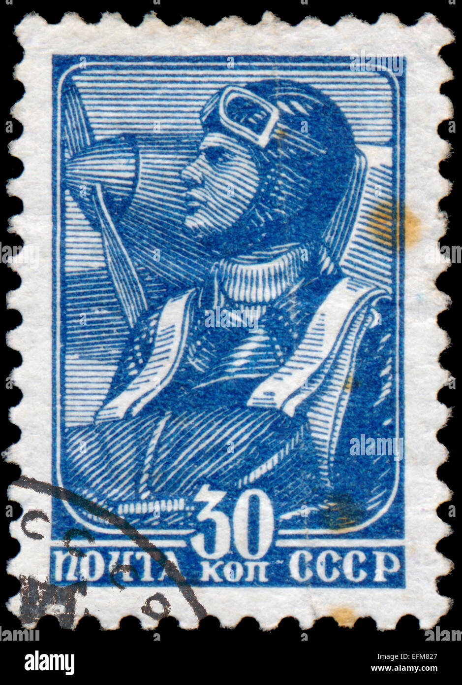 RUSSIA - circa 1938: stamp printed by Russia, shows Soviet aviator ...