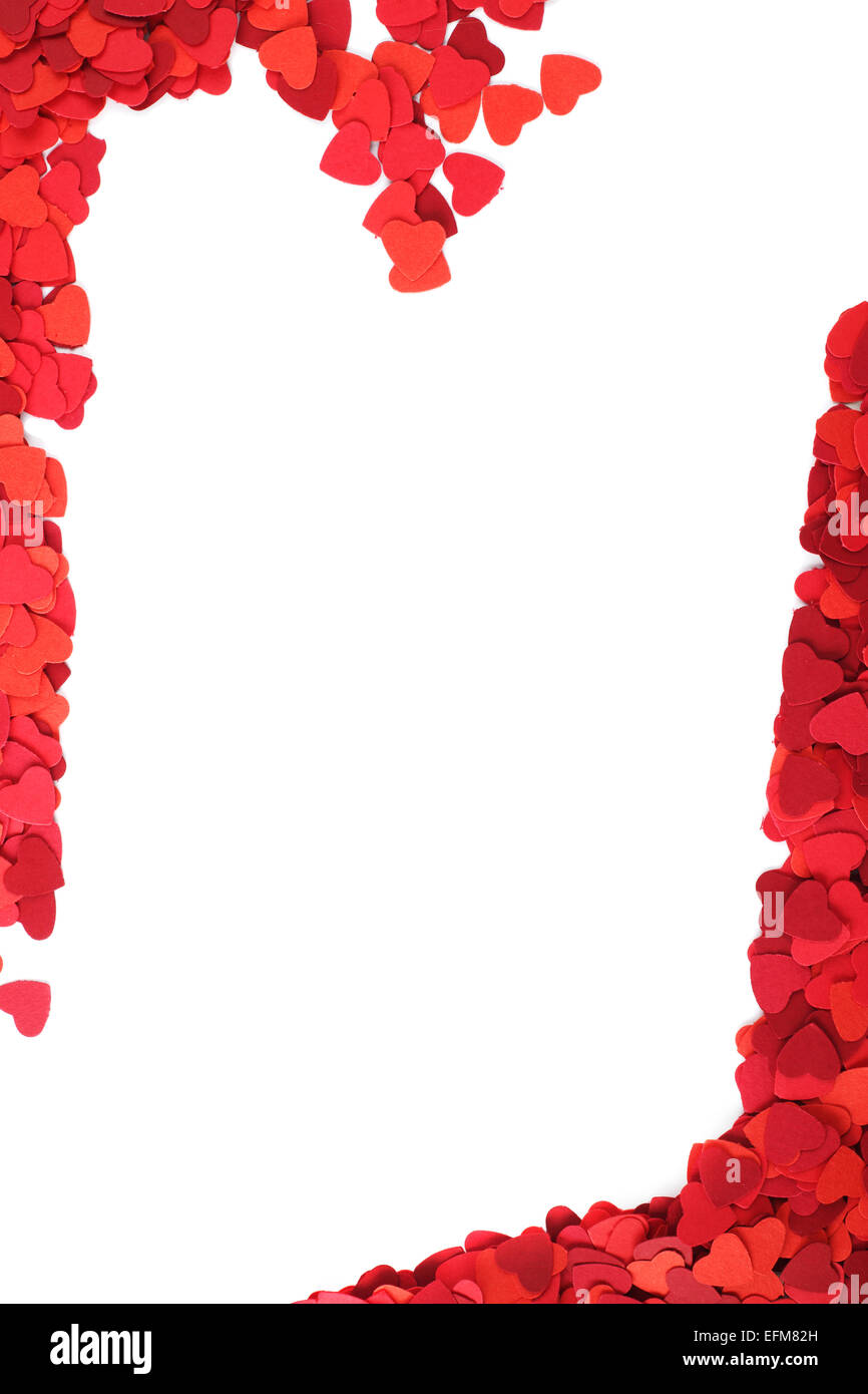 Corner frame made of paper hearts, isolated on white background ...