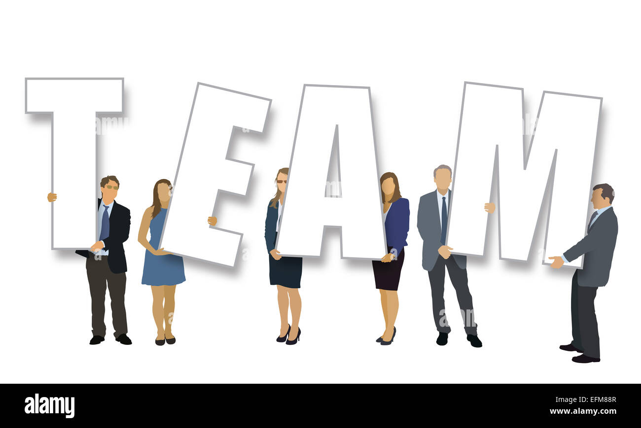 Group of people standing and holding big letters Stock Photo - Alamy