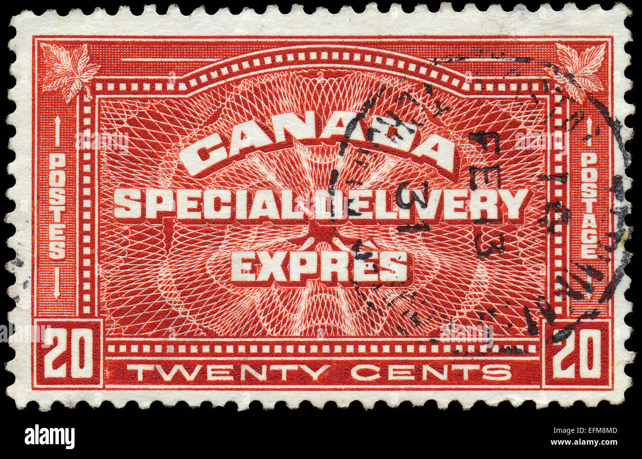CANADA - CIRCA 1930:A stamp printed in Canada shows special delivery ...