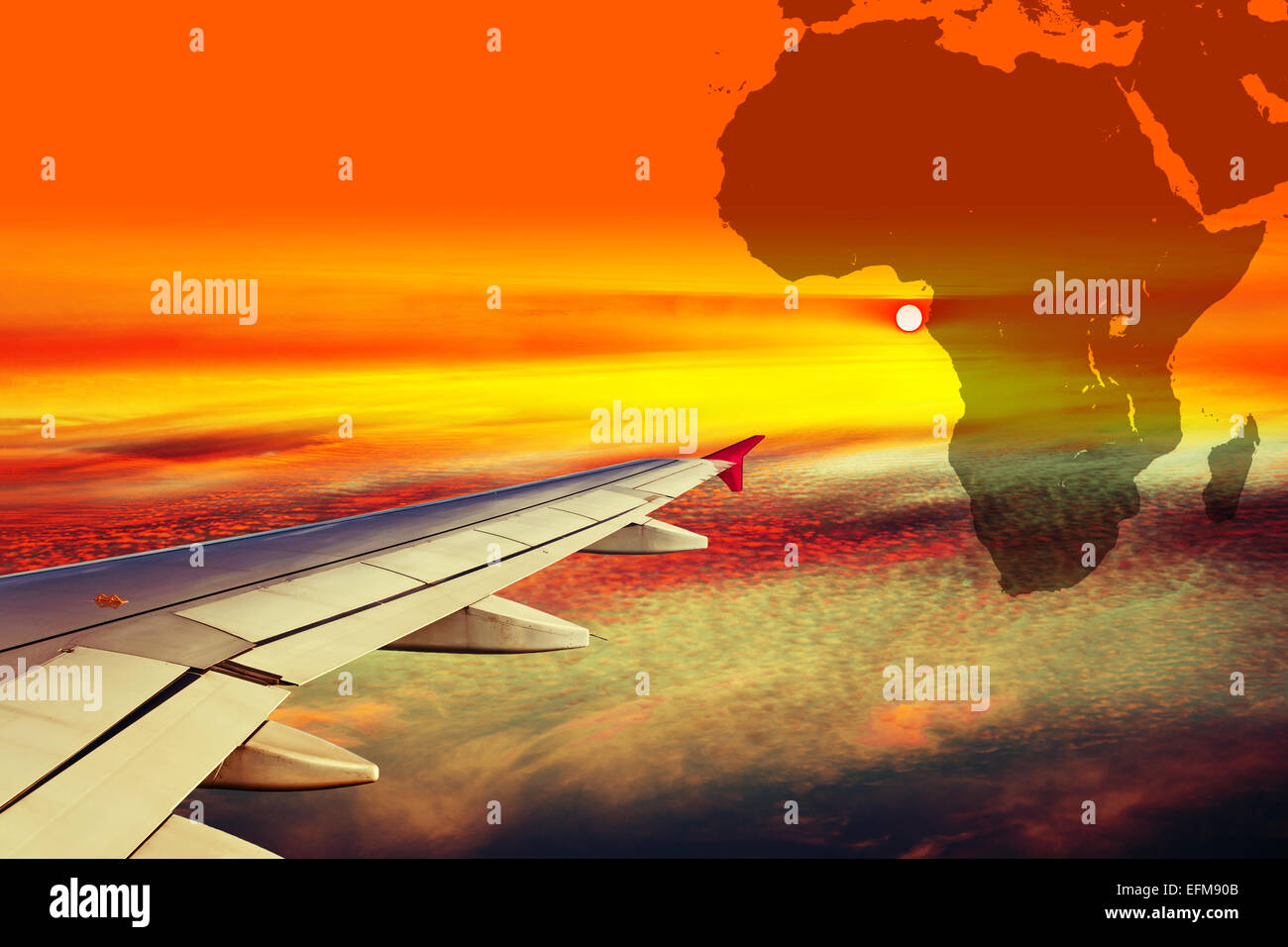 Wing airplane on Africa map background Stock Photo - Alamy