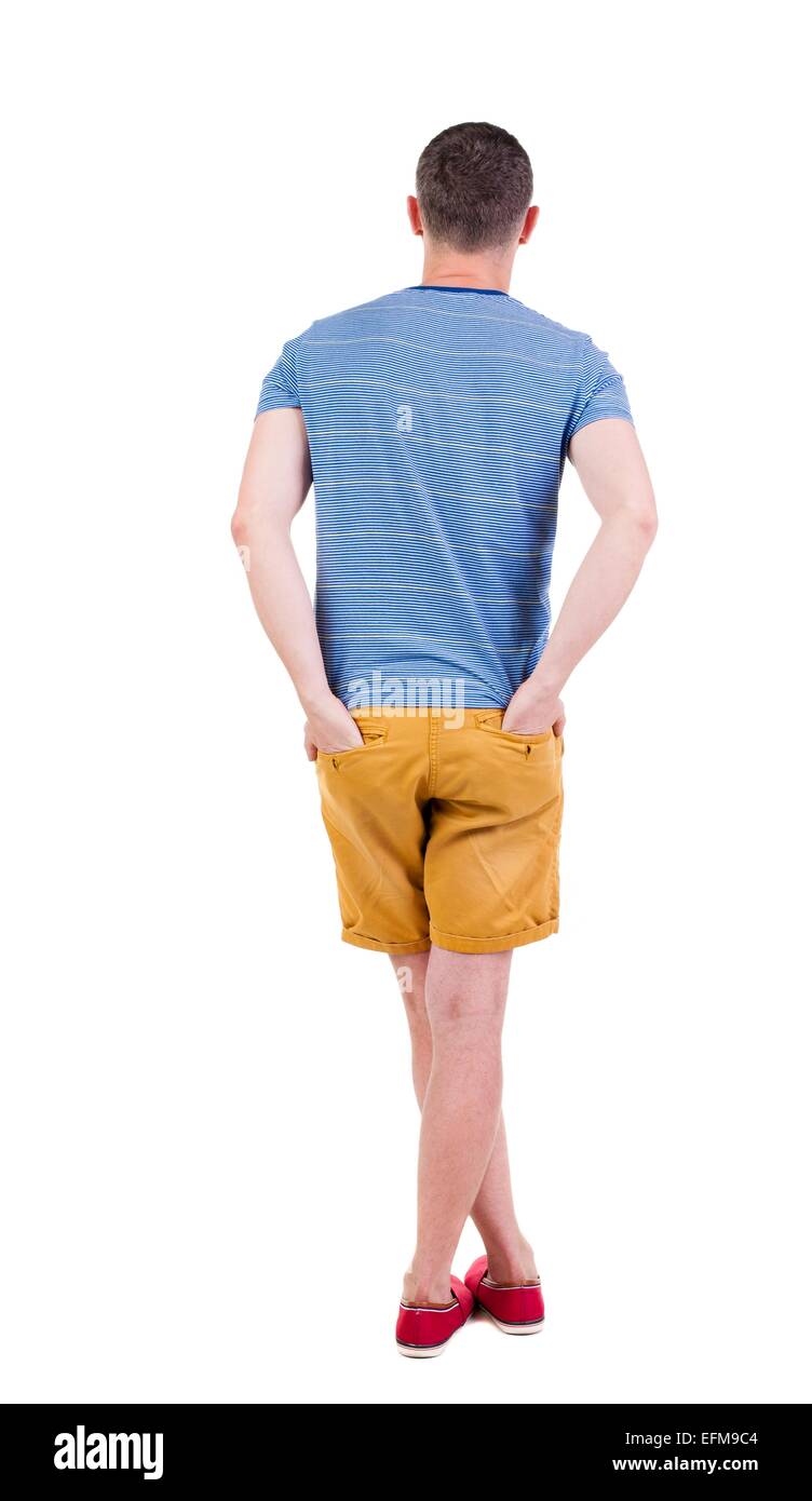 Back view of handsome man in shorts. Rear view people collection ...