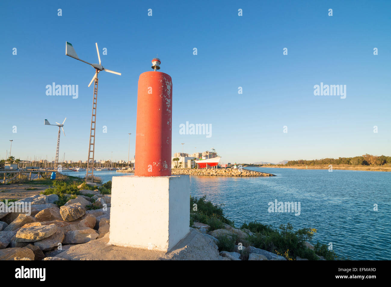 Harbor beacon system powered with wind energy Stock Photo - Alamy