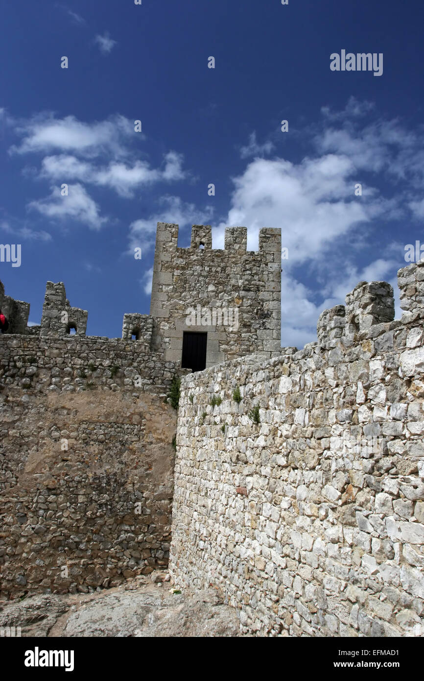 Castle wall perspective, isolated in blue sky background Stock Photo ...