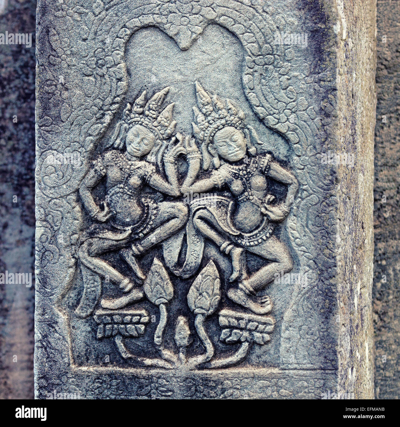 Angkor women dancing bas-relief, Cambodia Stock Photo - Alamy