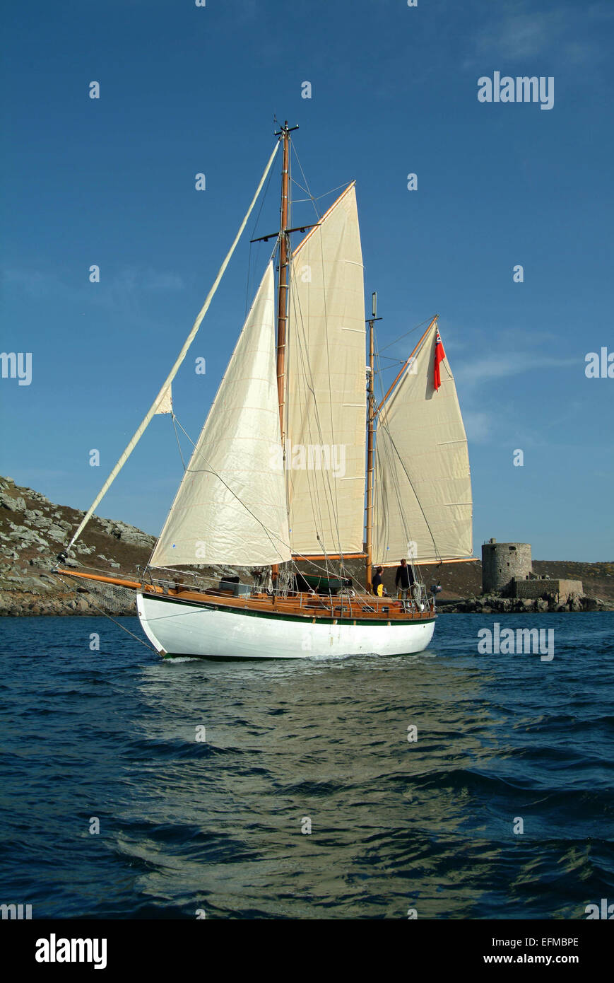 The vintage wooden ketch 'Orca' sailing off Tresco,Scilly Isles ...