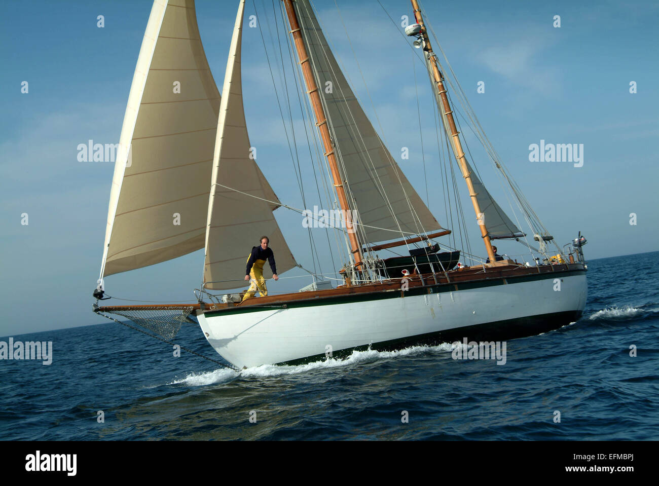 The vintage wooden ketch 'Orca' sailing off Tresco,Scilly Isles ...