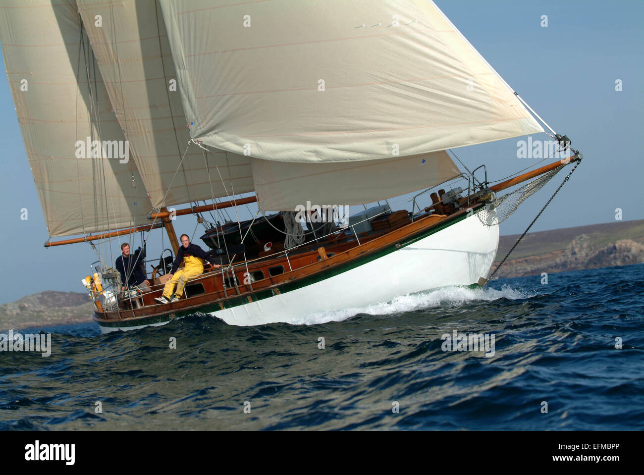 The vintage wooden ketch 'Orca' sailing off Tresco,Scilly Isles ...