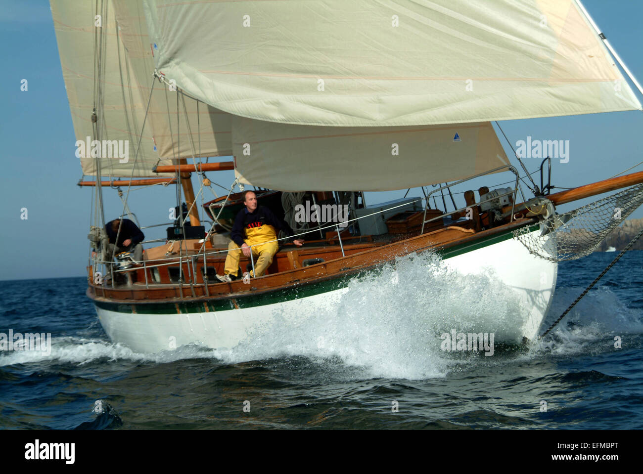 The vintage wooden ketch 'Orca' sailing off Tresco,Scilly Isles ...
