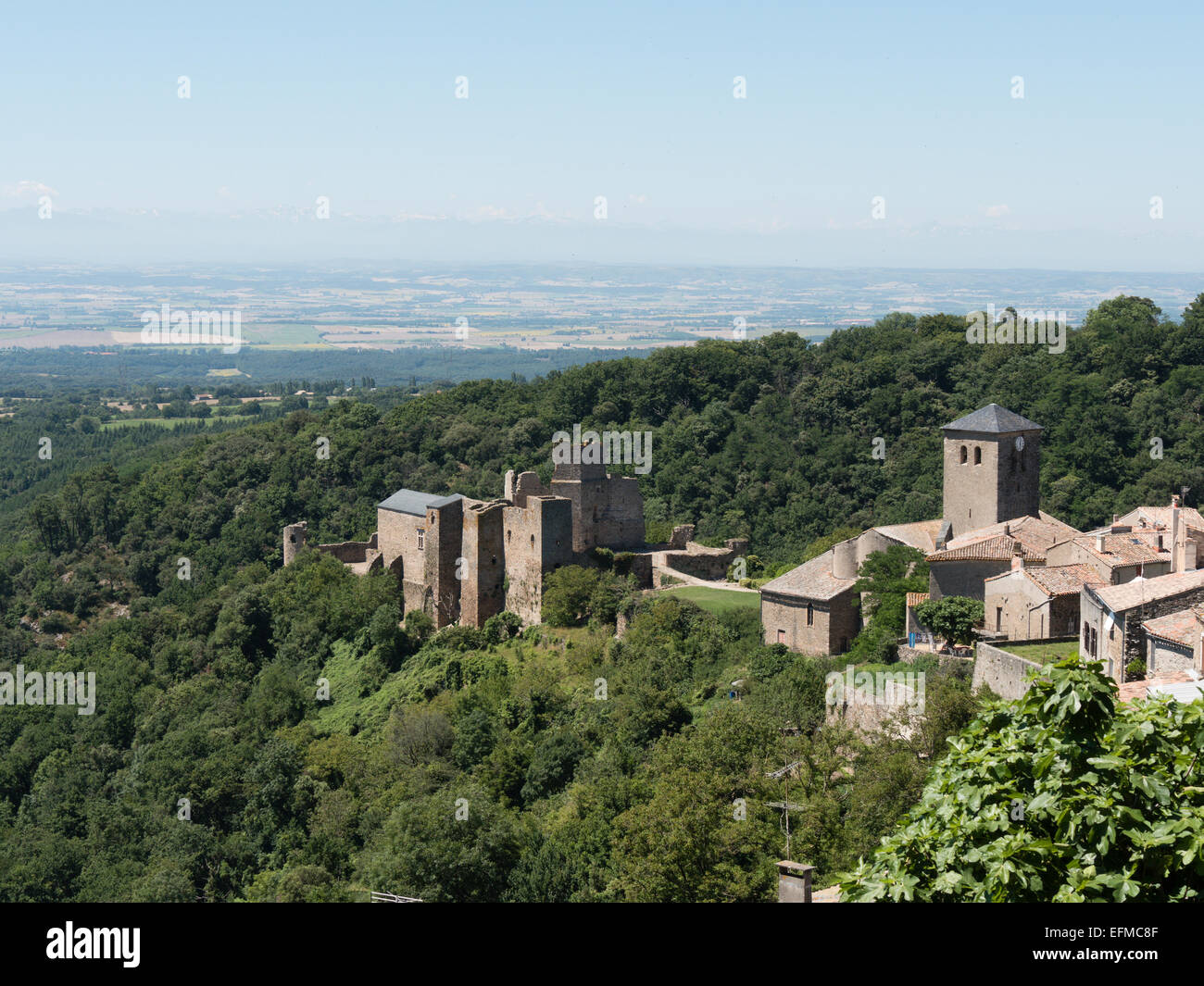 The Chateau de Saissac Cathar castle overlooking the plain of ...
