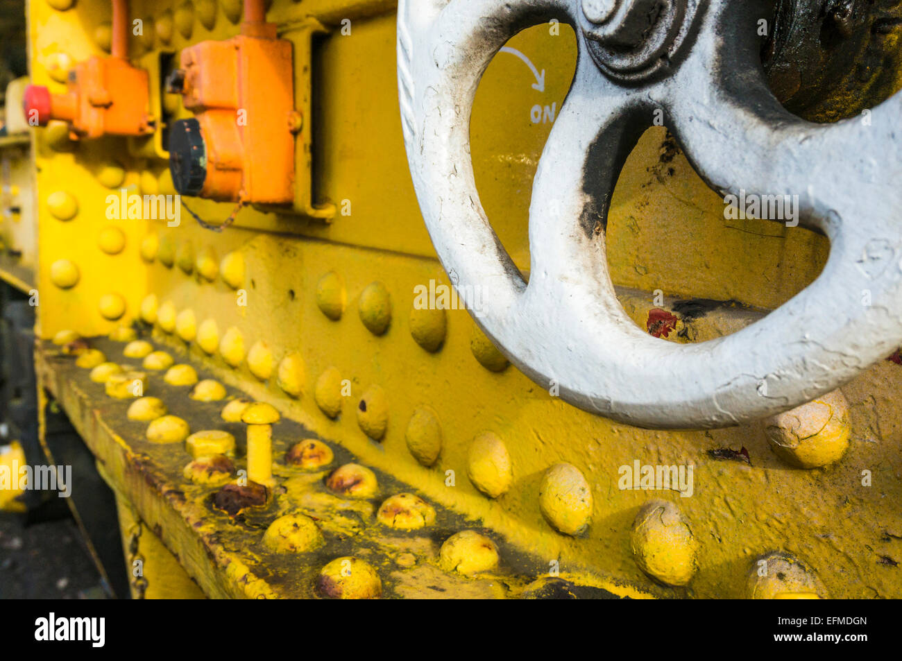 Close up view of the controls of a large mechanical machine Stock Photo ...