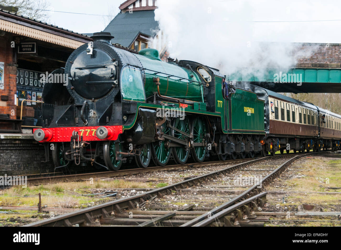 Southern Region N15 steam loco 777 Sir Lamiel heading a passenger train ...