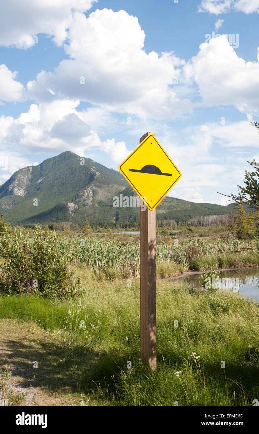Sign on road at Vermilion Lakes, Banff National Park, Alberta, Canada ...