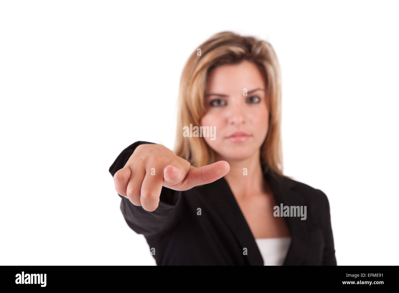 Business woman, pointing forward - isolated on white Stock Photo - Alamy