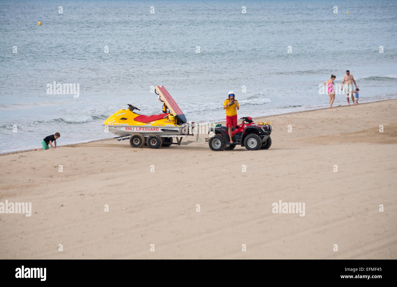RNLI Lifeguard drives Honda TRX quad bike buggy towing jetski to the ...