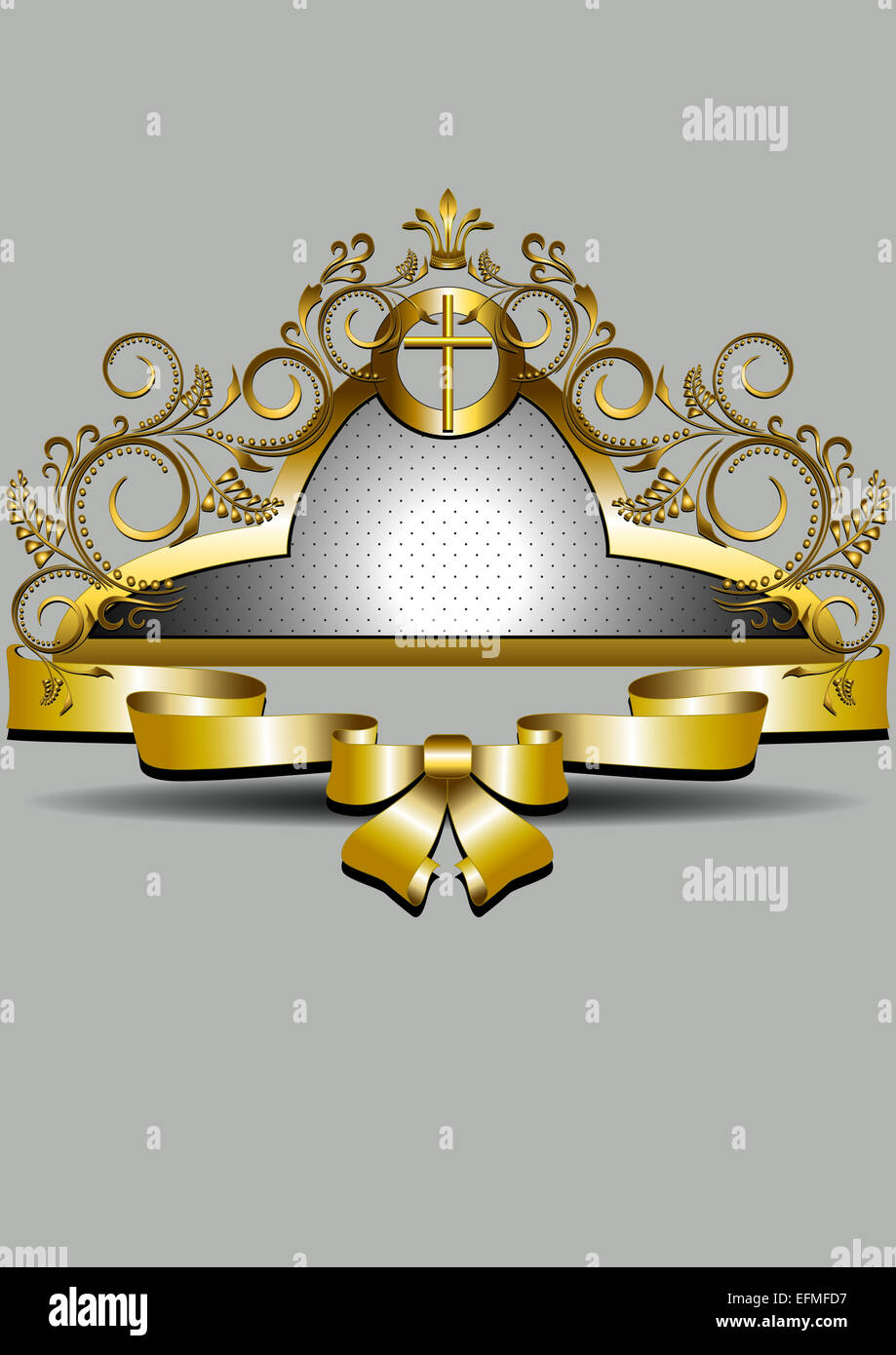 Golden frame with crown and bow Stock Photo - Alamy