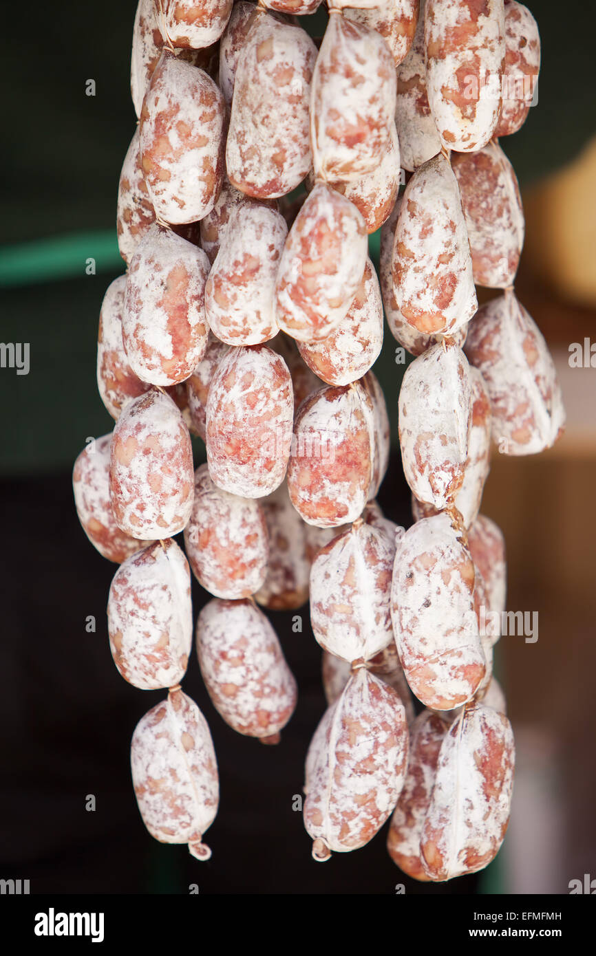 Italian air dried salami sausages Stock Photo - Alamy