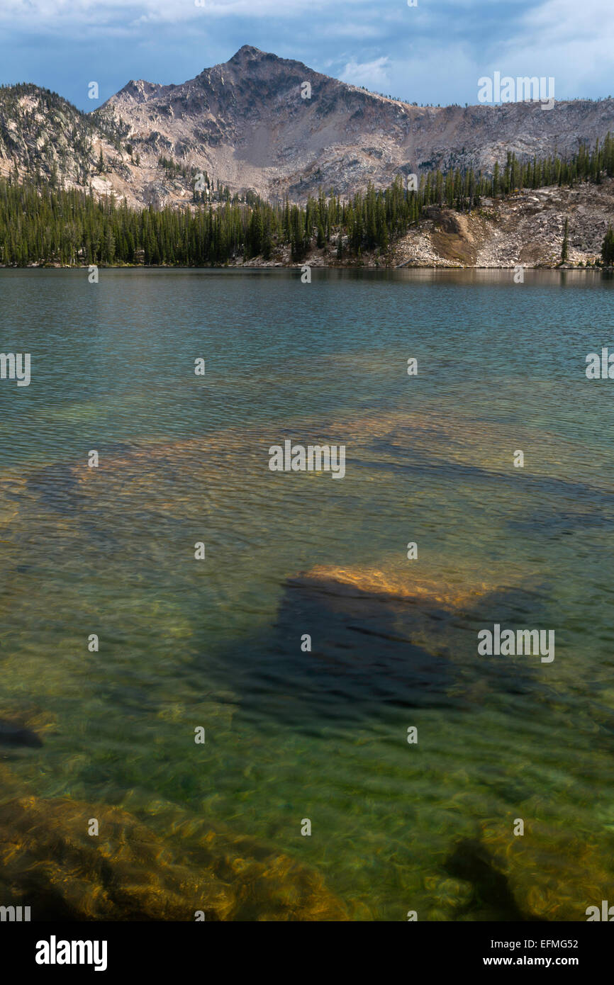Edna Lake and Glens Peak in the Sawtooth wilderness of Idaho in the ...
