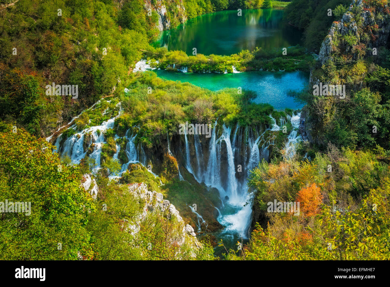 Travertine cascades on the Korana River, Plitvice Lakes National Park ...