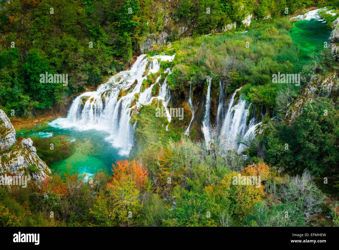 Travertine cascades on the Korana River, Plitvice Lakes National Park ...