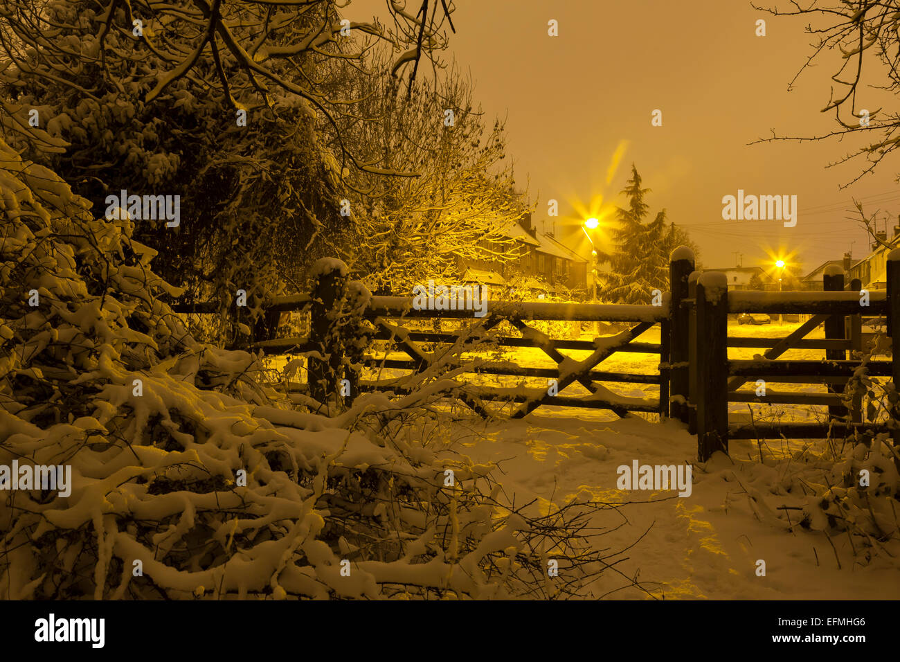 Snow scene at night Stock Photo - Alamy