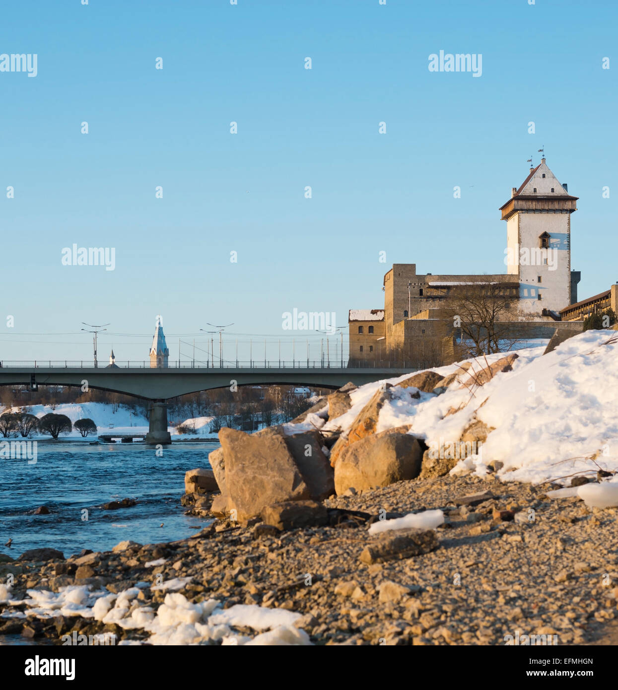 Hermann castle of Narva fortress winter landscape Stock Photo - Alamy
