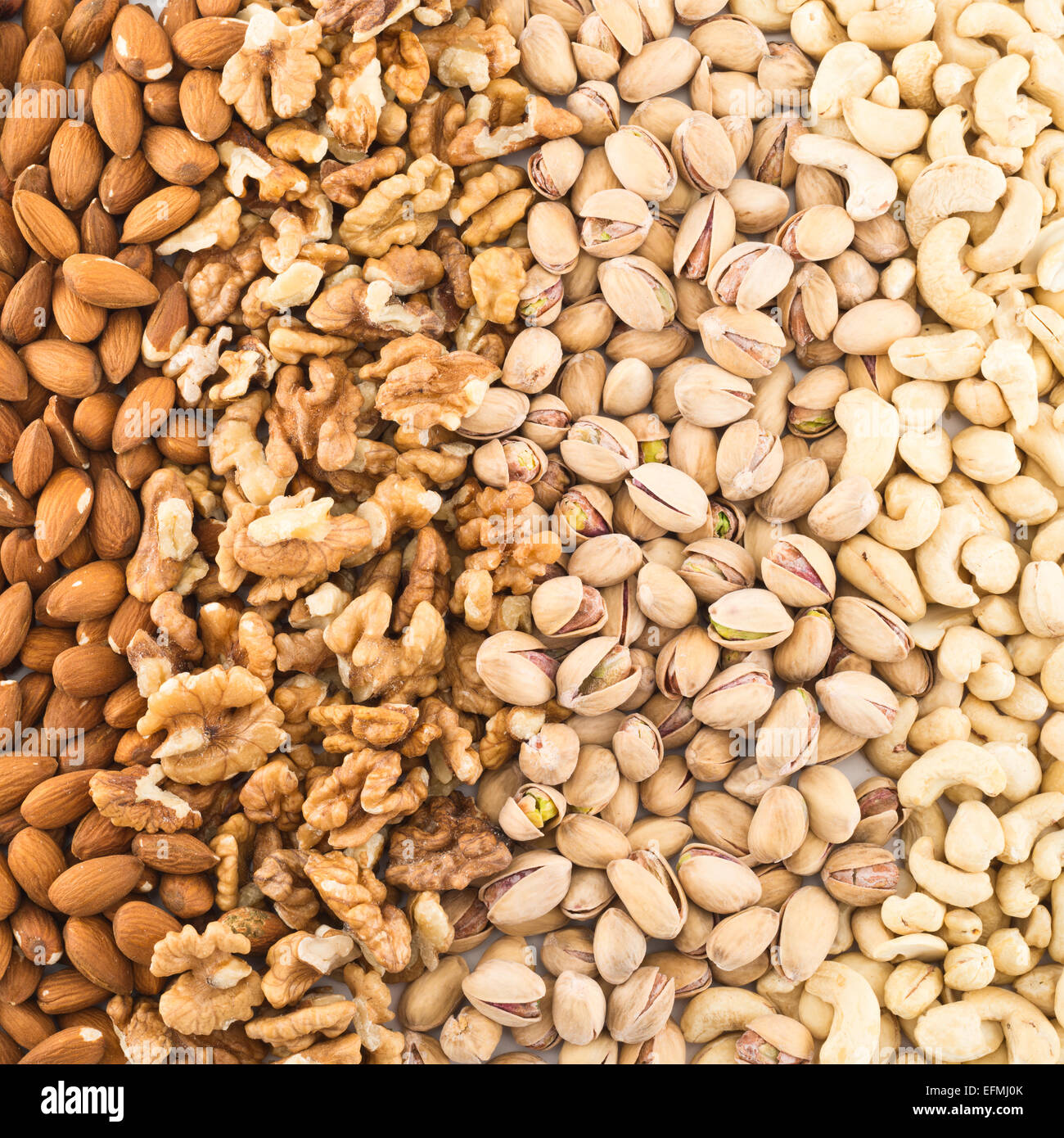 Surface covered with different nuts Stock Photo - Alamy