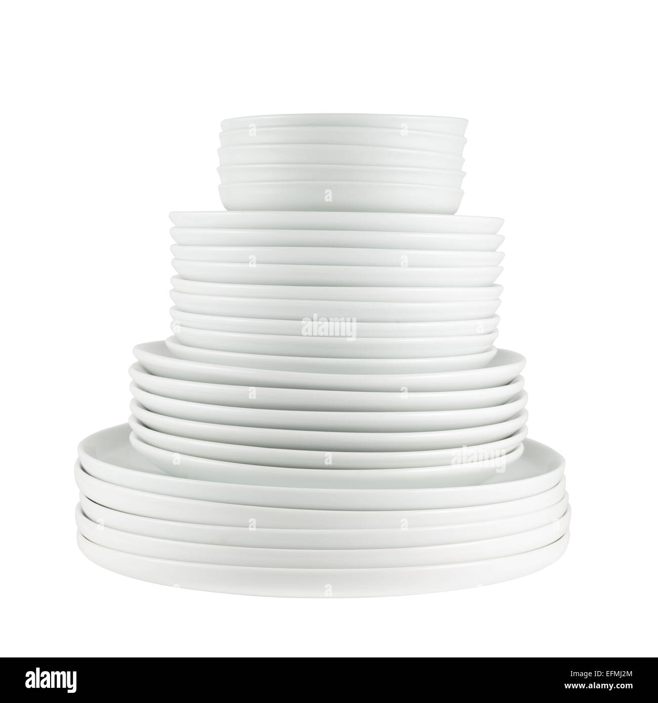 Pile of clean white dish plates isolated Stock Photo - Alamy