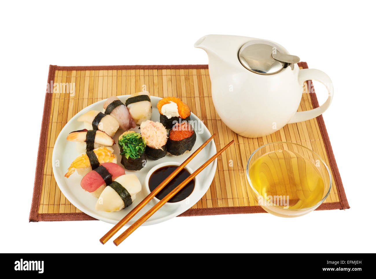 Serving sushi and tea composition Stock Photo - Alamy