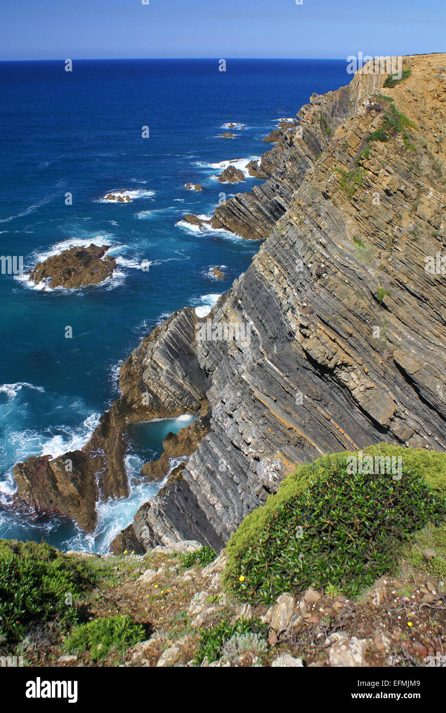 Atlantic ocean coast cliff at Sardao cape (Cabo Sardao), Alentejo ...