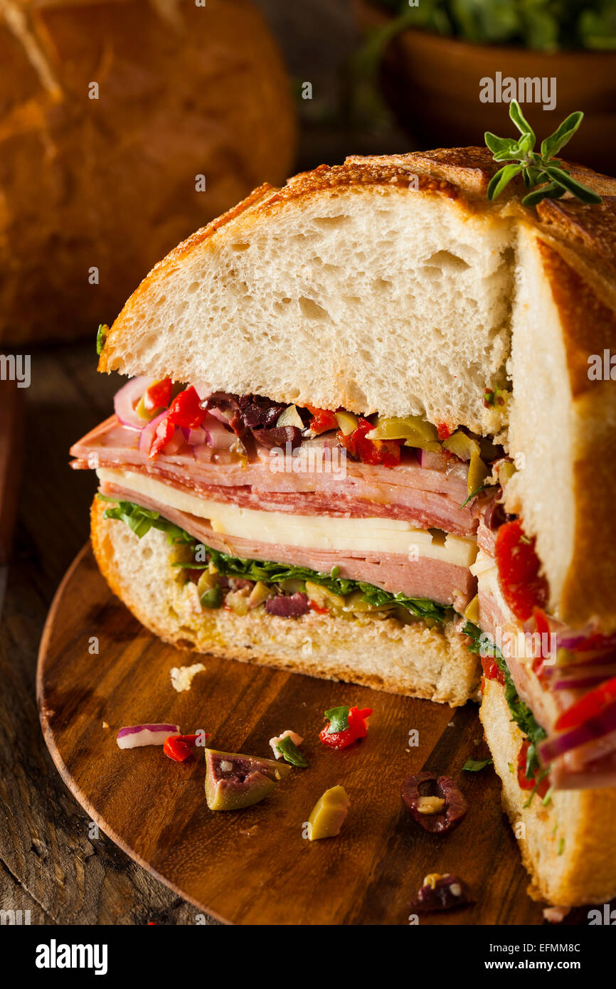 Cajun Muffaletta Sandwich with Meat Olives and Cheese Stock Photo - Alamy