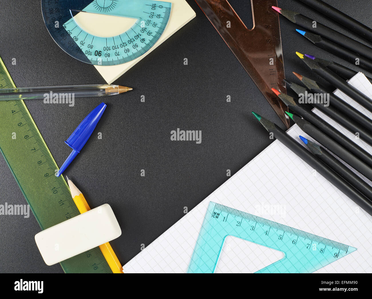 Multiple writing accessories and stationery items Stock Photo - Alamy