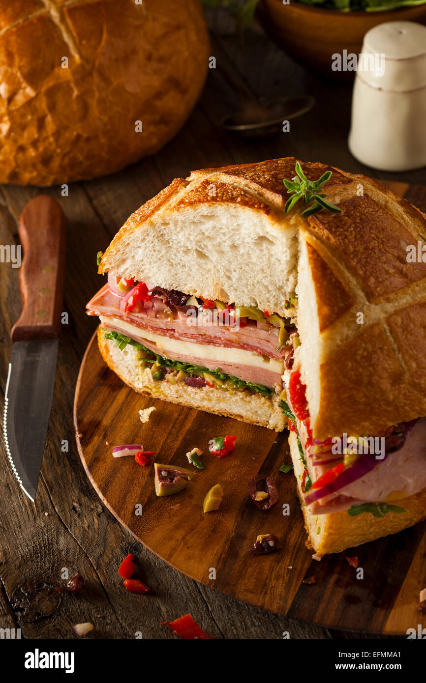 Cajun Muffaletta Sandwich with Meat Olives and Cheese Stock Photo - Alamy