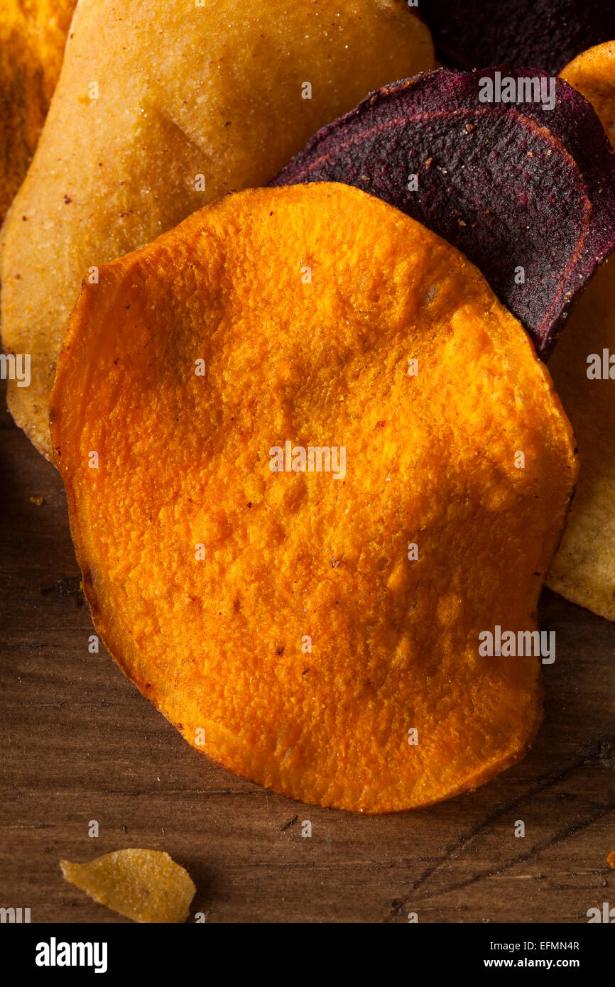 Healthy Homemade Vegetable Chips on a Cutting Board Stock Photo - Alamy