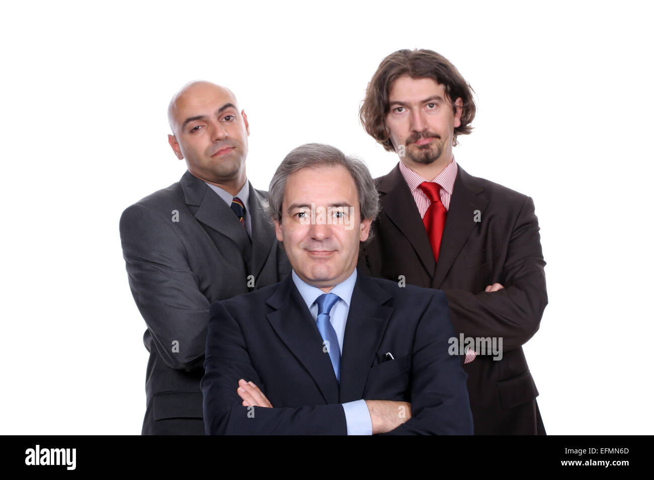 Business team posing - Happy Manager, bored employees, isolated over ...