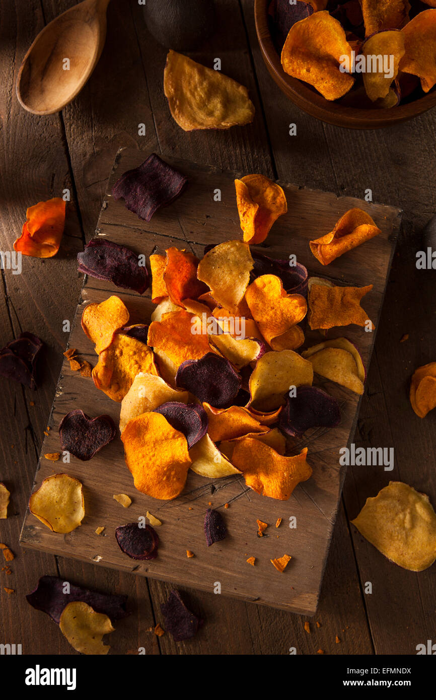 Healthy Homemade Vegetable Chips on a Cutting Board Stock Photo - Alamy