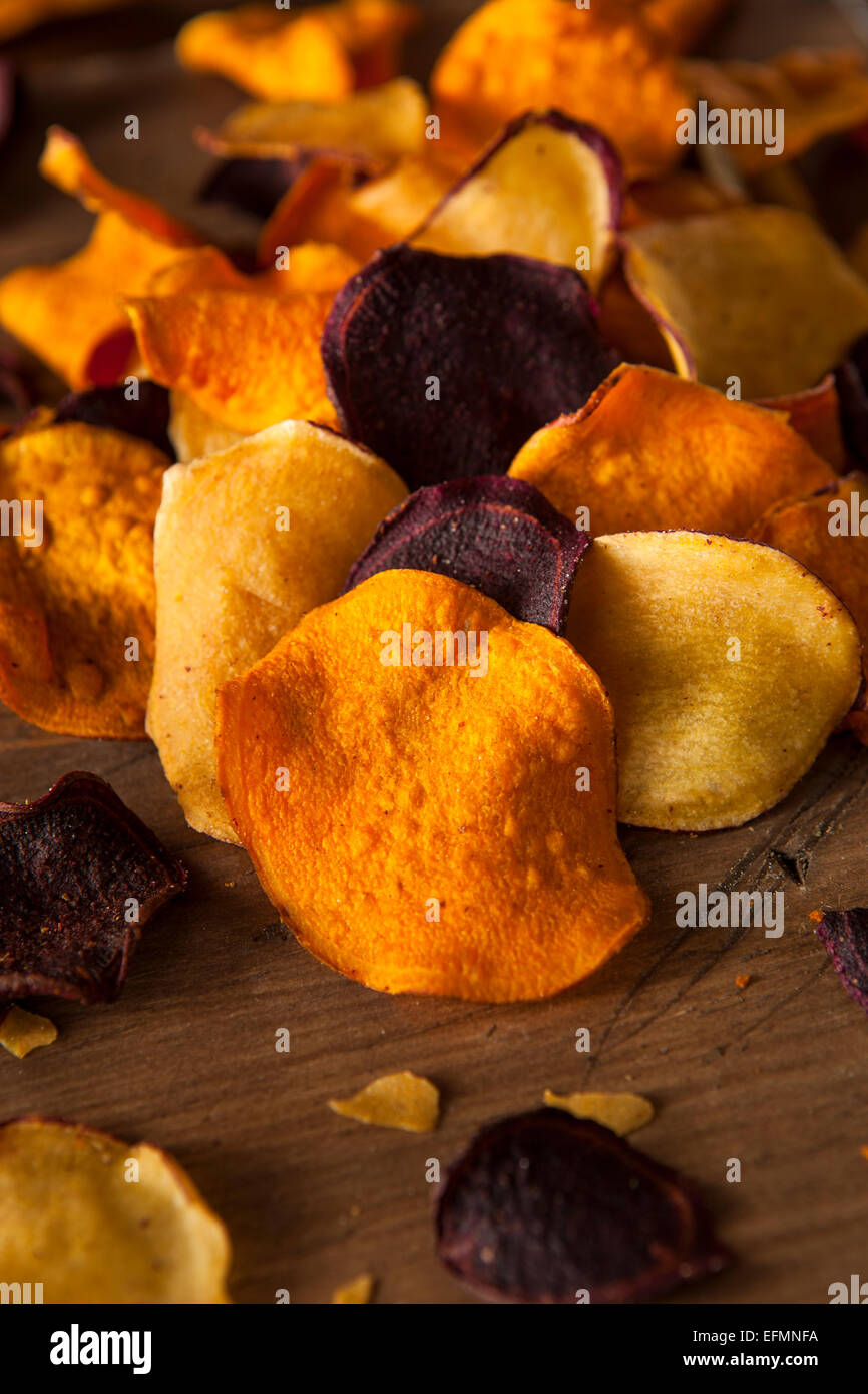 Healthy Homemade Vegetable Chips on a Cutting Board Stock Photo - Alamy