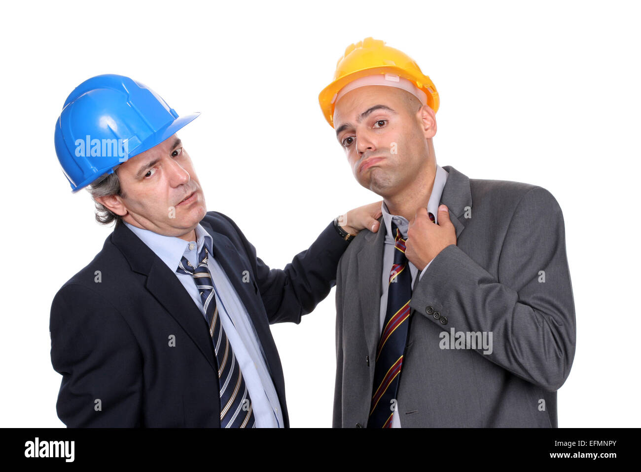 Two Engineers or Architects, very tired, isolated in white background ...