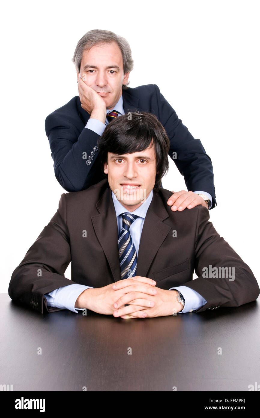 Business men portrait, father and son, isolated over white background ...