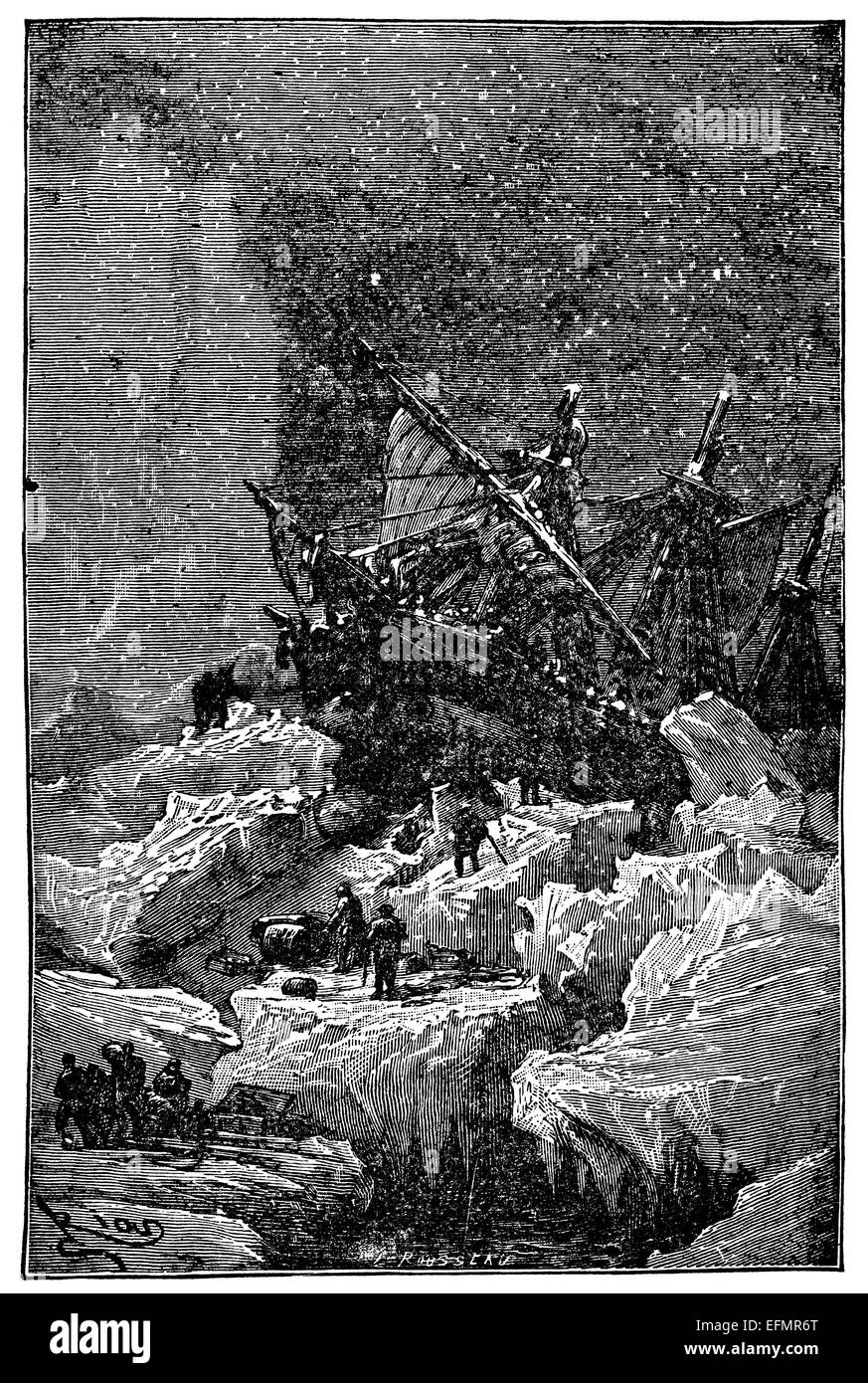 19th century engraving of a shipwreck in the Northwest Passage Stock ...