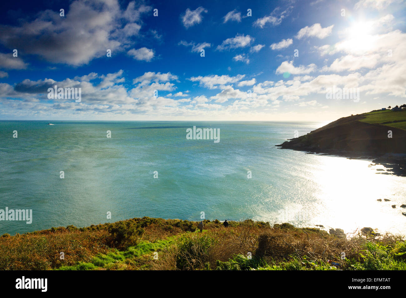 Irish landscape. Coastline atlantic ocean coast scenery cloudy blue sky ...