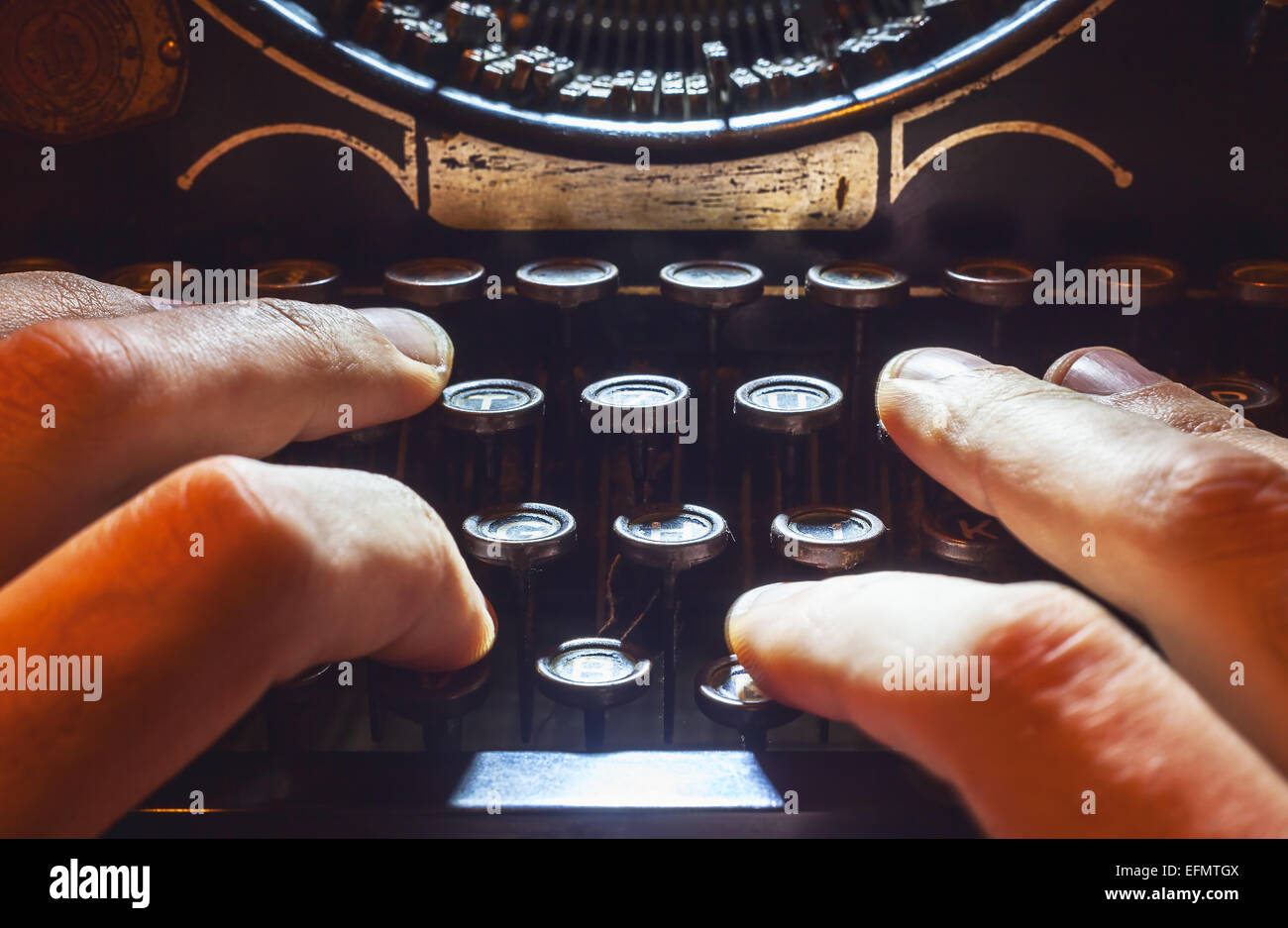 Details of an old typewriting machine, retro style with dusty metal and ...
