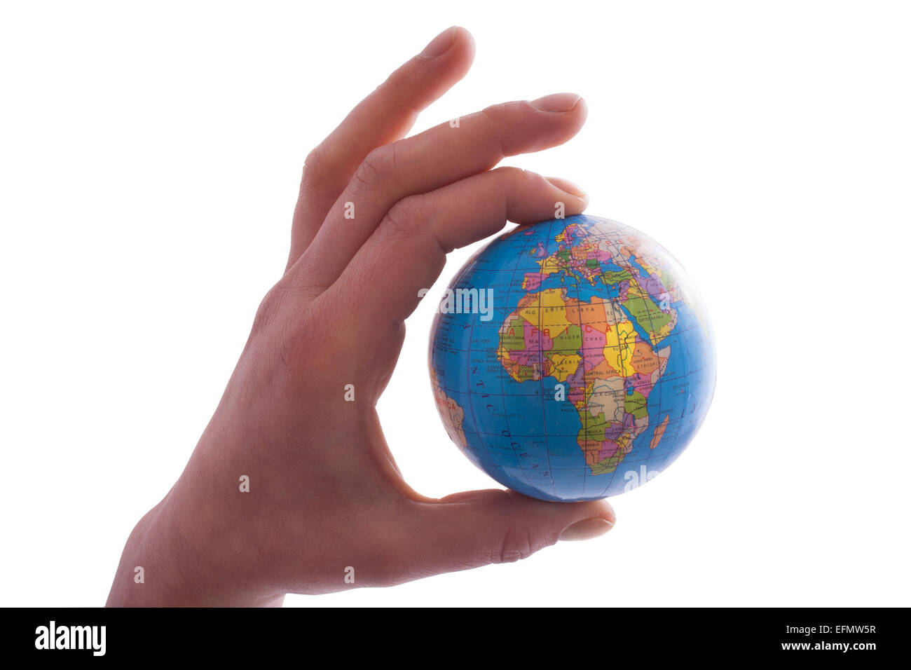 World globe hand holding isolated on a white background Stock Photo - Alamy
