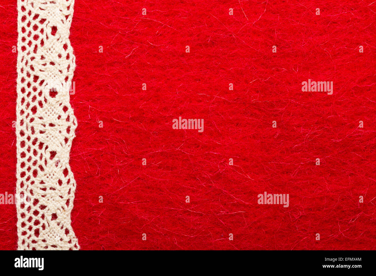 Retro border for invitations celebration. Vintage white lace over red ...